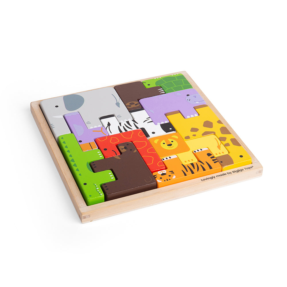 Animal Lock-A-Block Puzzle | Wooden Tetris Puzzle | Bigjigs Toys