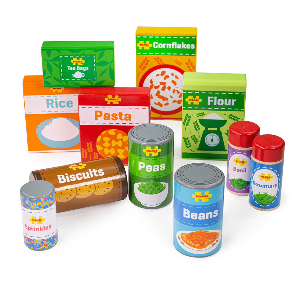 Cupboard Groceries Toy Food Set | Wooden Play Food | Bigjigs Toys