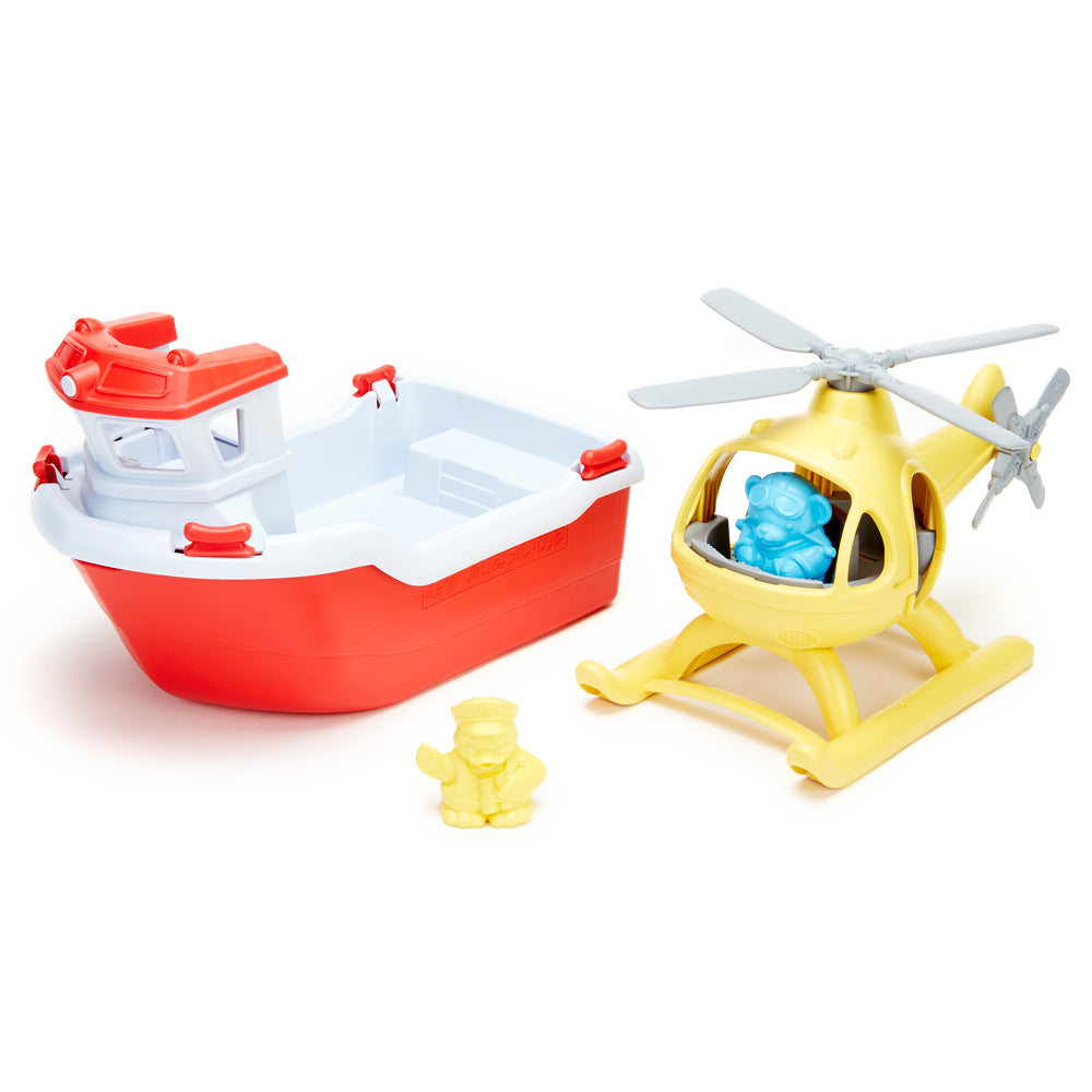 Green Toys Rescue Boat with Helicopter | Eco Friendly Toys | Bigjigs Toys