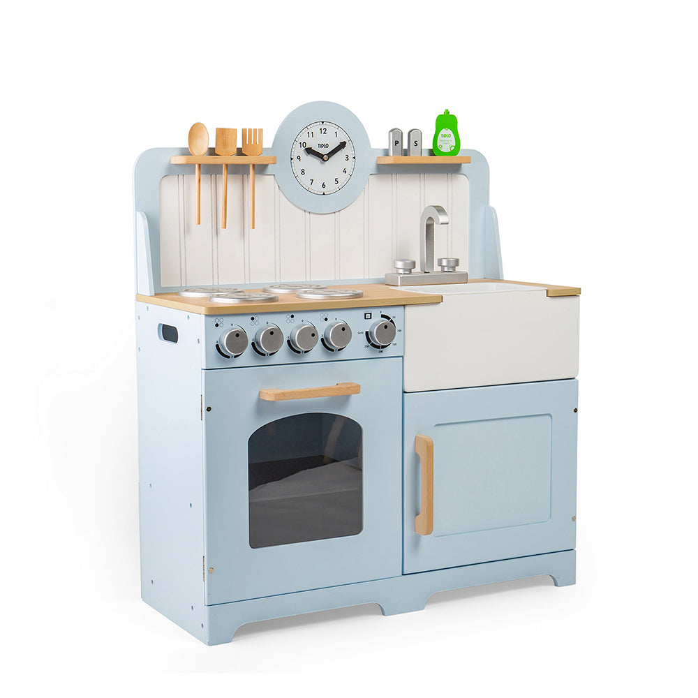Tidlo Country Play Kitchen (Blue)| Wooden Play Kitchen | Bigjigs Toys