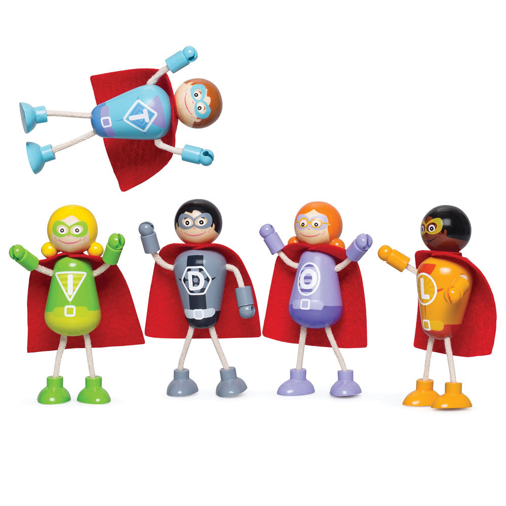 Superhero Figures Set | Wooden Dolls | Bigjigs Toys