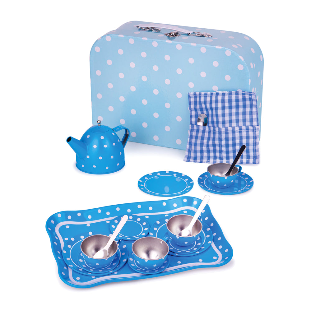 Blue Polka Dot Tin Tea Set | Childrens Tea Sets | Bigjigs Toys