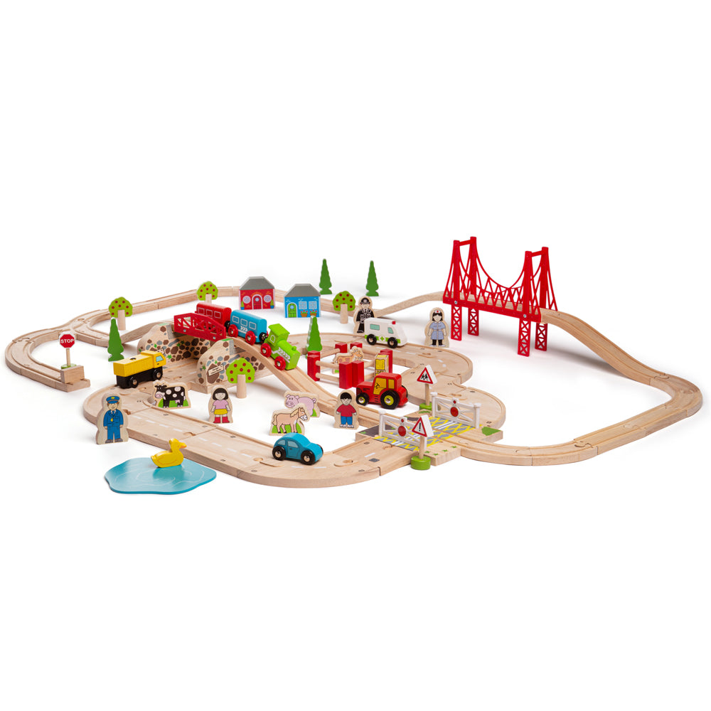 Road & Rail Wooden Train Set | Wooden Railway | Bigjigs Toys