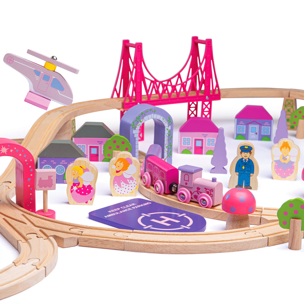 Fairy Town Train Set | Pink Wooden Train Set | Bigjigs Toys