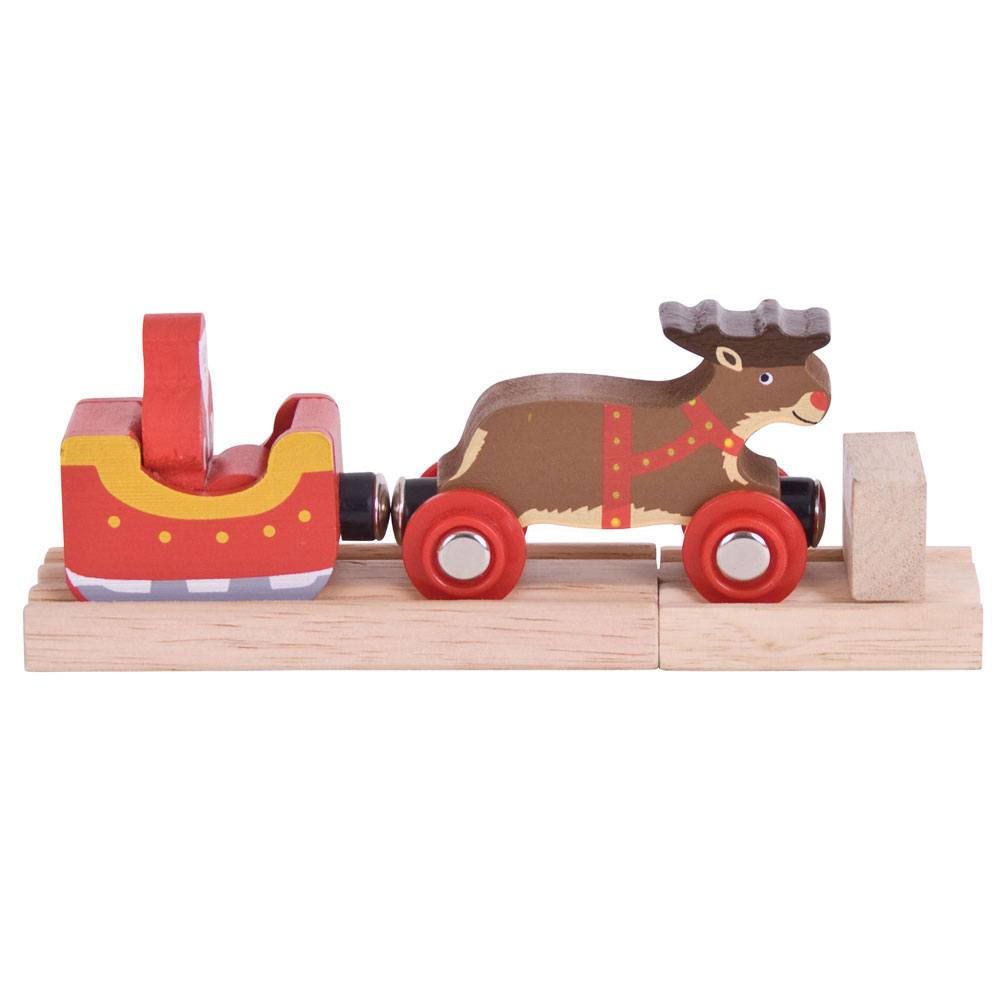 Santa Sleigh with Reindeer | Wooden Train Set Accessories | Bigjigs Toys
